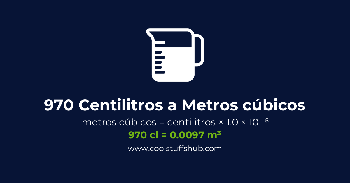 Convertir 970 centilitros a metros cúbicos (conversión de 970 cl a m³)