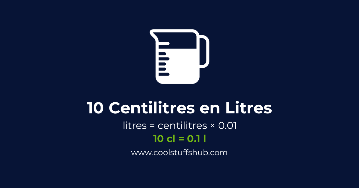 Conversion de 10 centilitres en litres (10 cl en l)