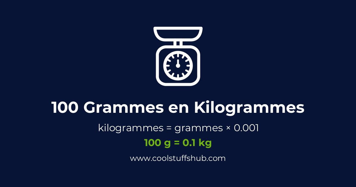 Convertir 100 grammes en kilogrammes (conversion de 100 g en kg)