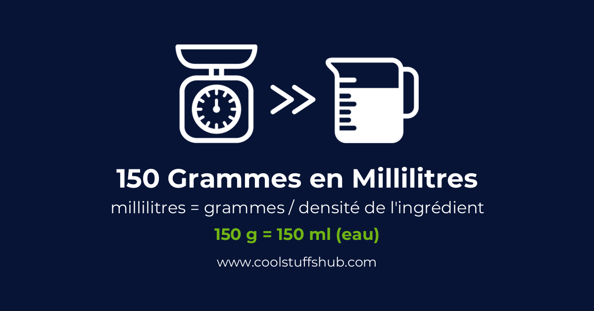 Conversion de 150 grammes en millilitres (150 g en ml)