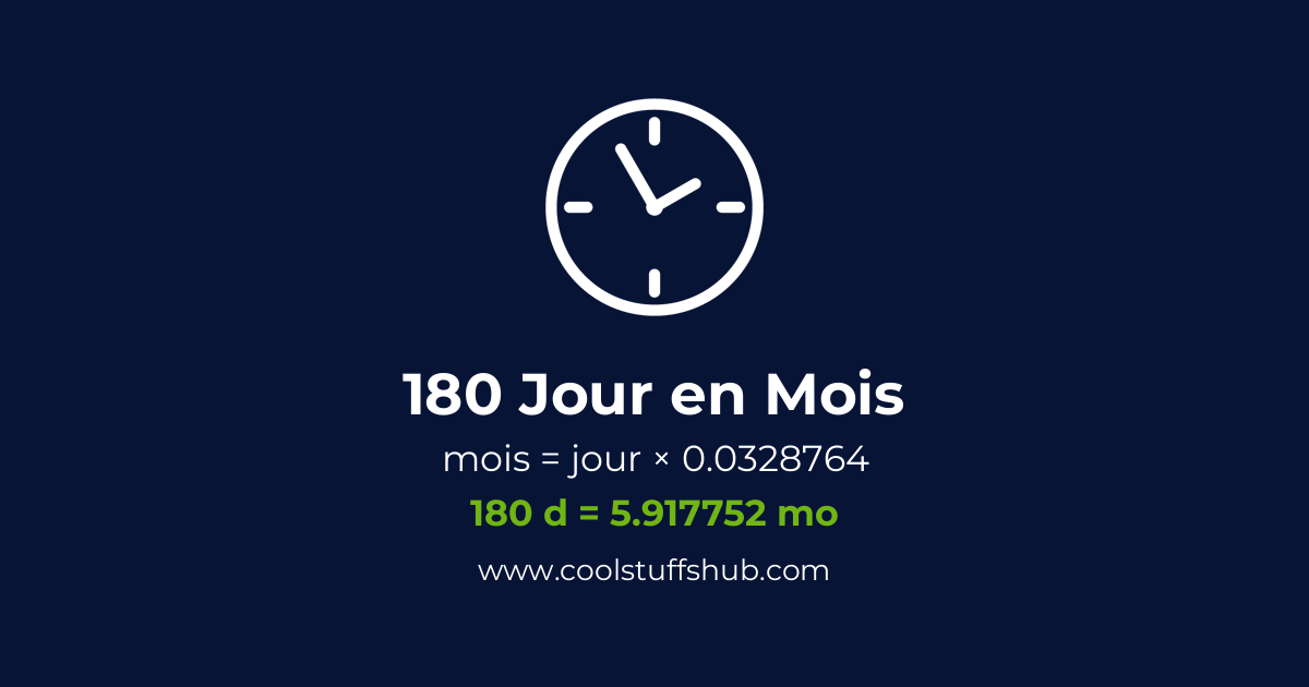 Convertir 180 jour en mois (conversion de 180 d en mo)