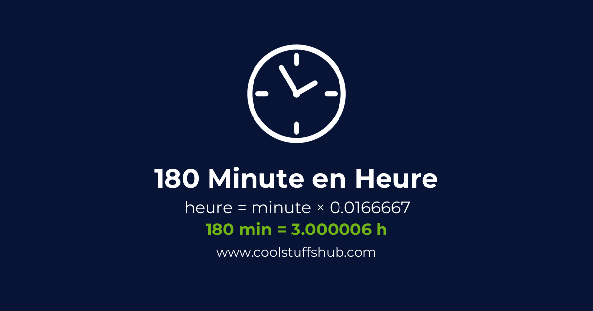 Convertir 180 minute en heure (conversion de 180 min en h)