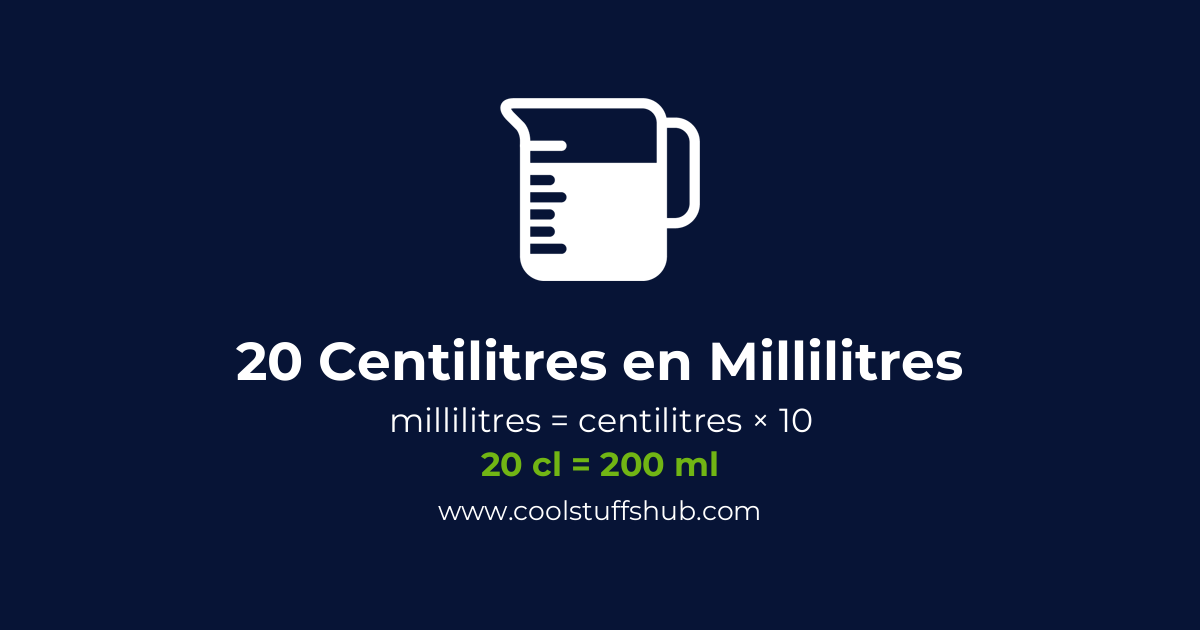 Conversion de 20 centilitres en millilitres (20 cl en ml)