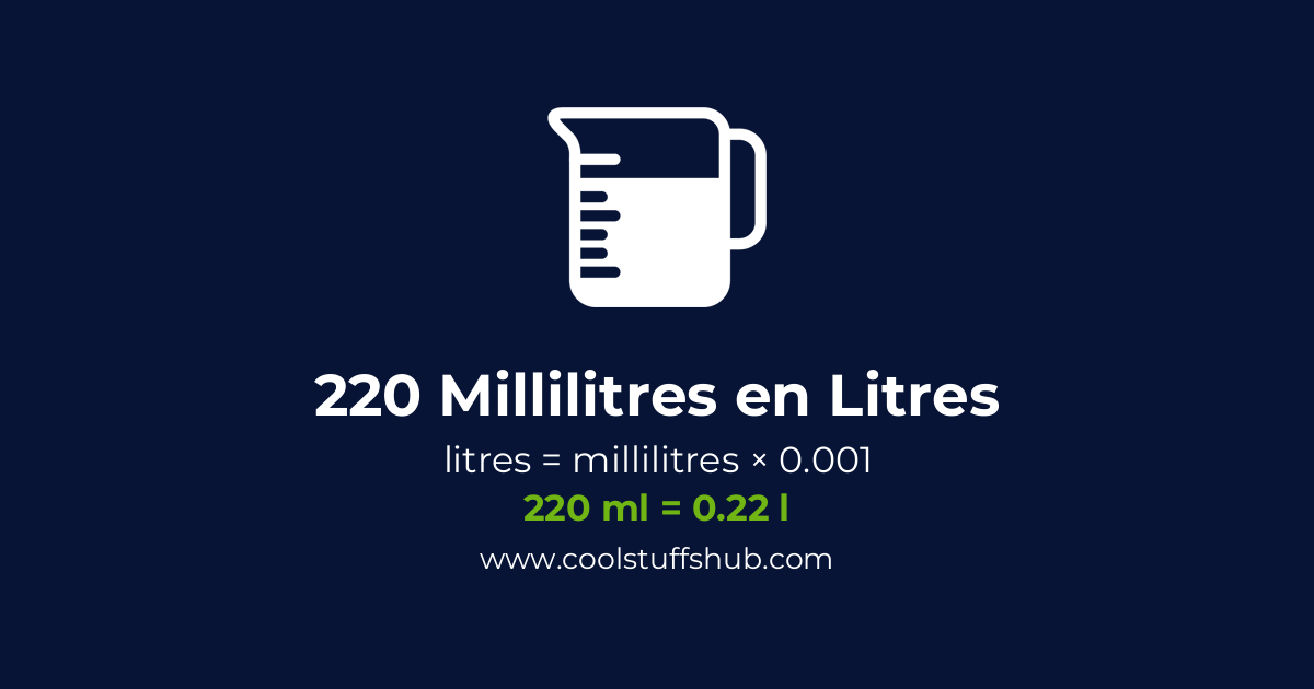 Convertir 220 millilitres en litres (conversion de 220 ml en l)