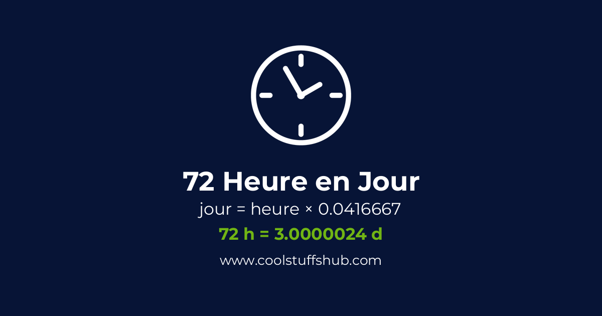 Convertir 72 heure en jour (conversion de 72 h en d)