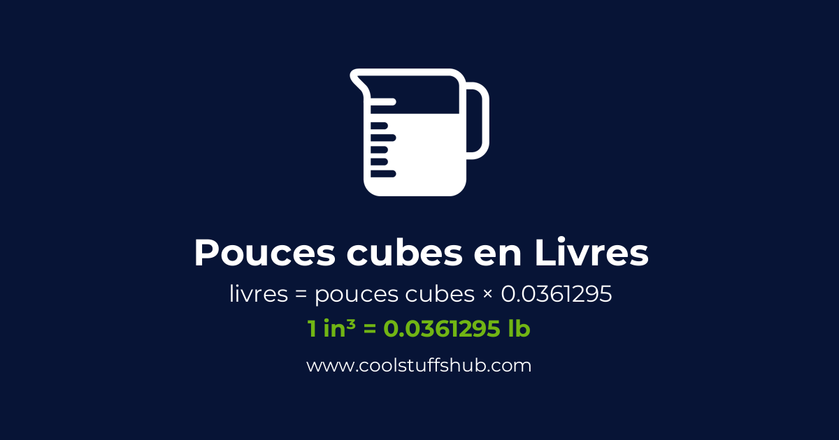 Convertir des pouces cubes en livres (conversion de in³ en lb)