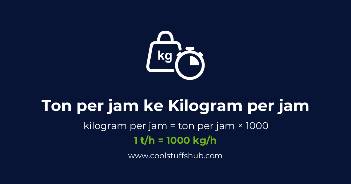 Konversi ton per jam ke kilogram per jam (t/h ke kg/h)