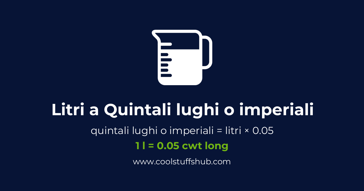 Conversione da litri a quintali lughi o imperiali (l a cwt long)