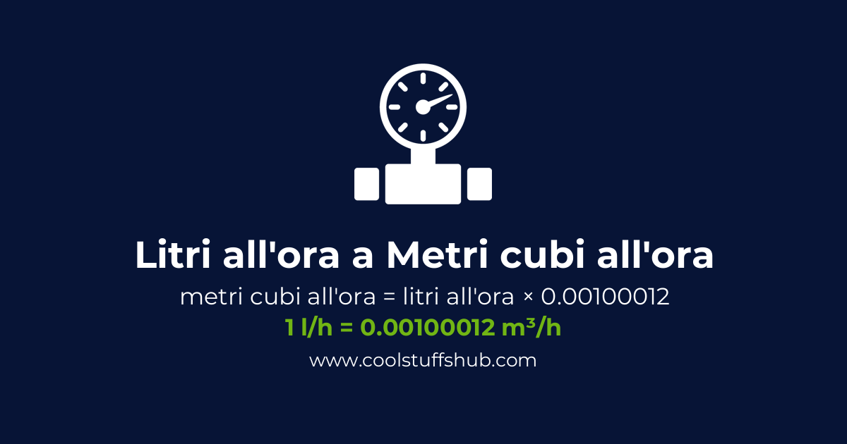 Conversione da litri all'ora a metri cubi all'ora (l/h a m³/h)