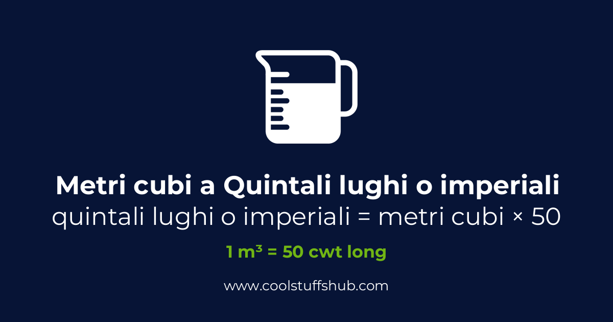 Conversione da metri cubi a quintali lughi o imperiali (m³ a cwt long)