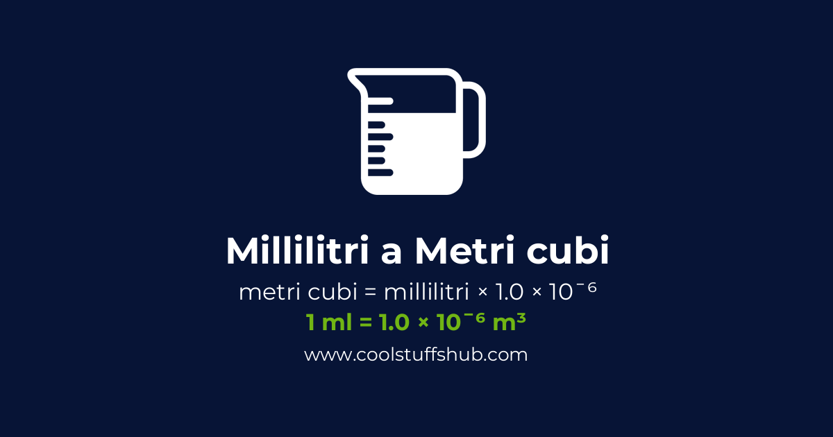 Conversione da millilitri a metri cubi (ml a m³)