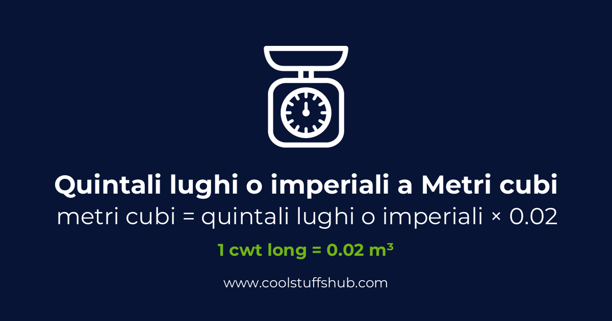 Conversione da quintali lughi o imperiali a metri cubi (cwt long a m³)