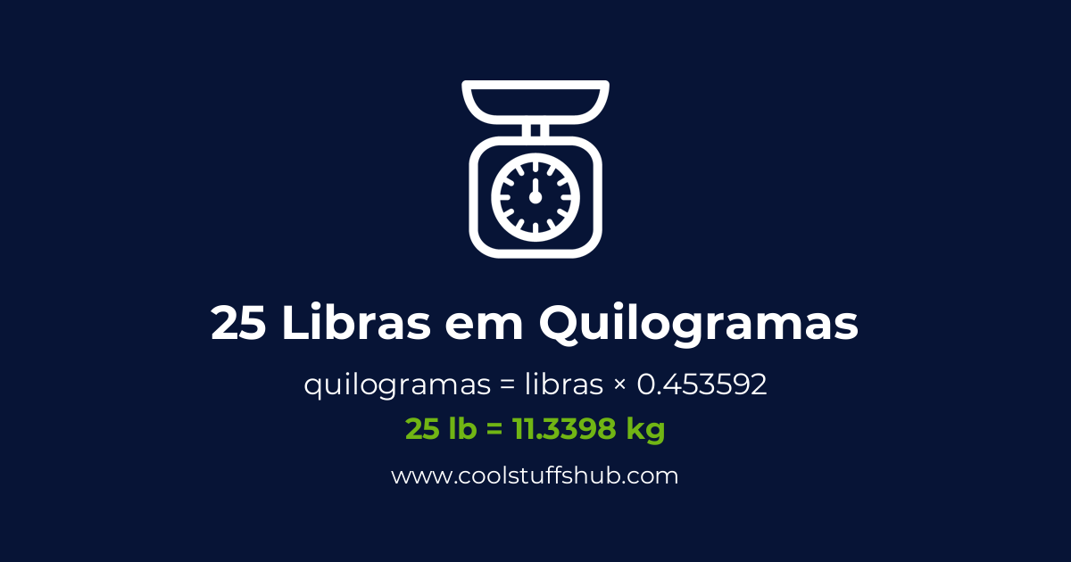 Converter 25 libras em quilogramas (conversão de 25 lb em kg)