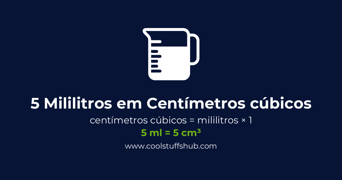 Converter 5 mililitros em centímetros cúbicos (Conversão de 5 ml em cm³ ...