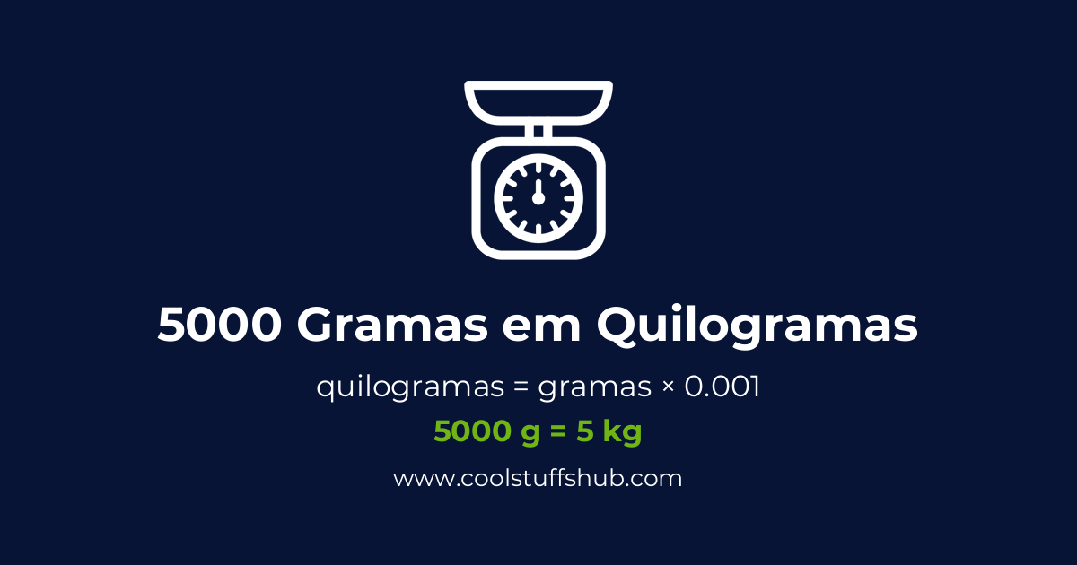 Converter 5000 gramas em quilogramas (conversão de 5000 g em kg)