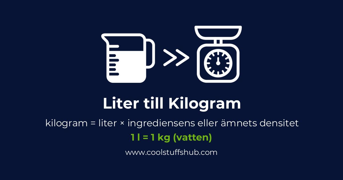 Konvertera liter till kilogram (l till kg konvertering)